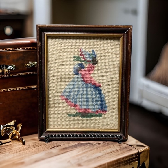 Vintage | Wall Decor | Vintage Framed Hand Made Needlepoint Woman With ...